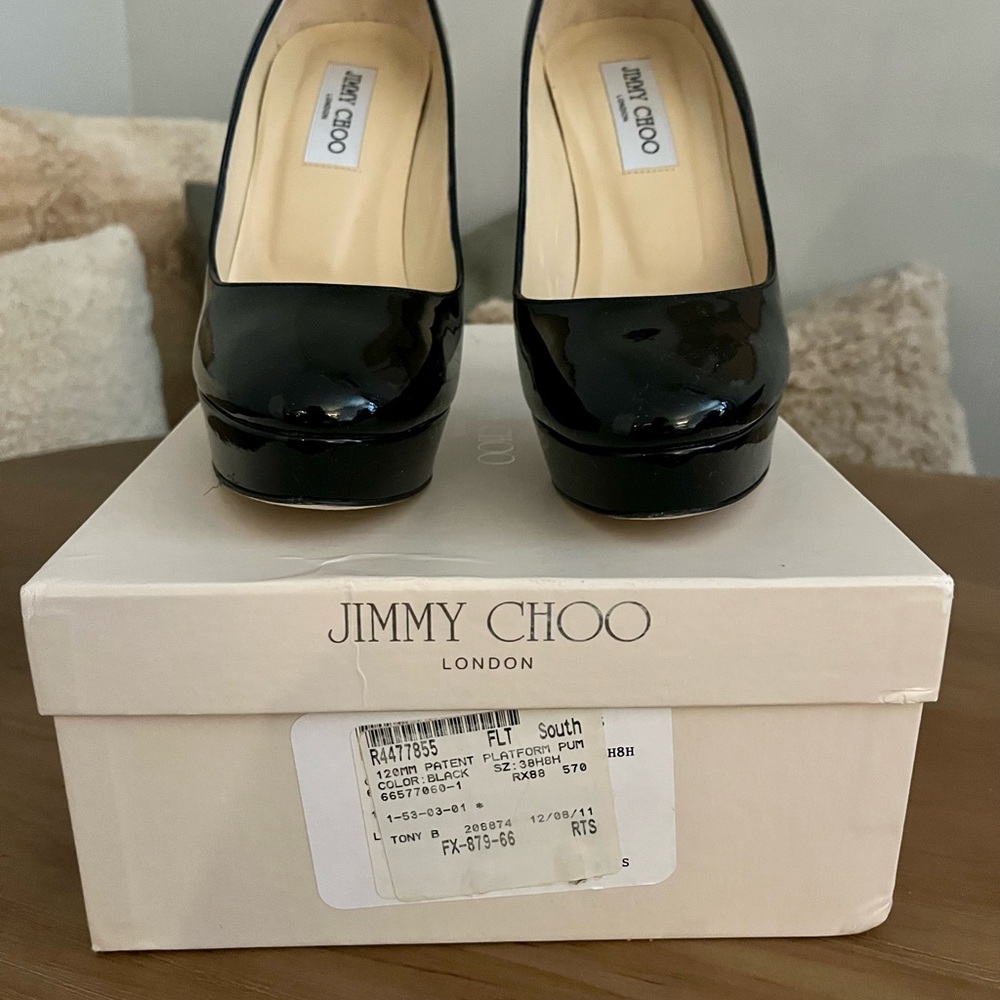 Jimmy Choo Alex Patent Leather Platform Pumps 120mm - Gem